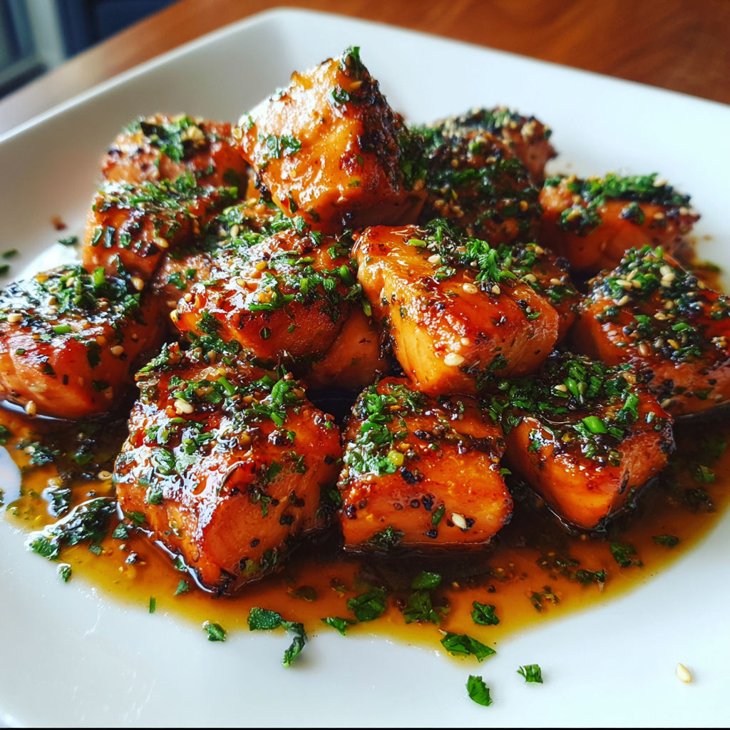 Honey Garlic Salmon Bites with Sweet Savory Sauce - Buz Kitchen