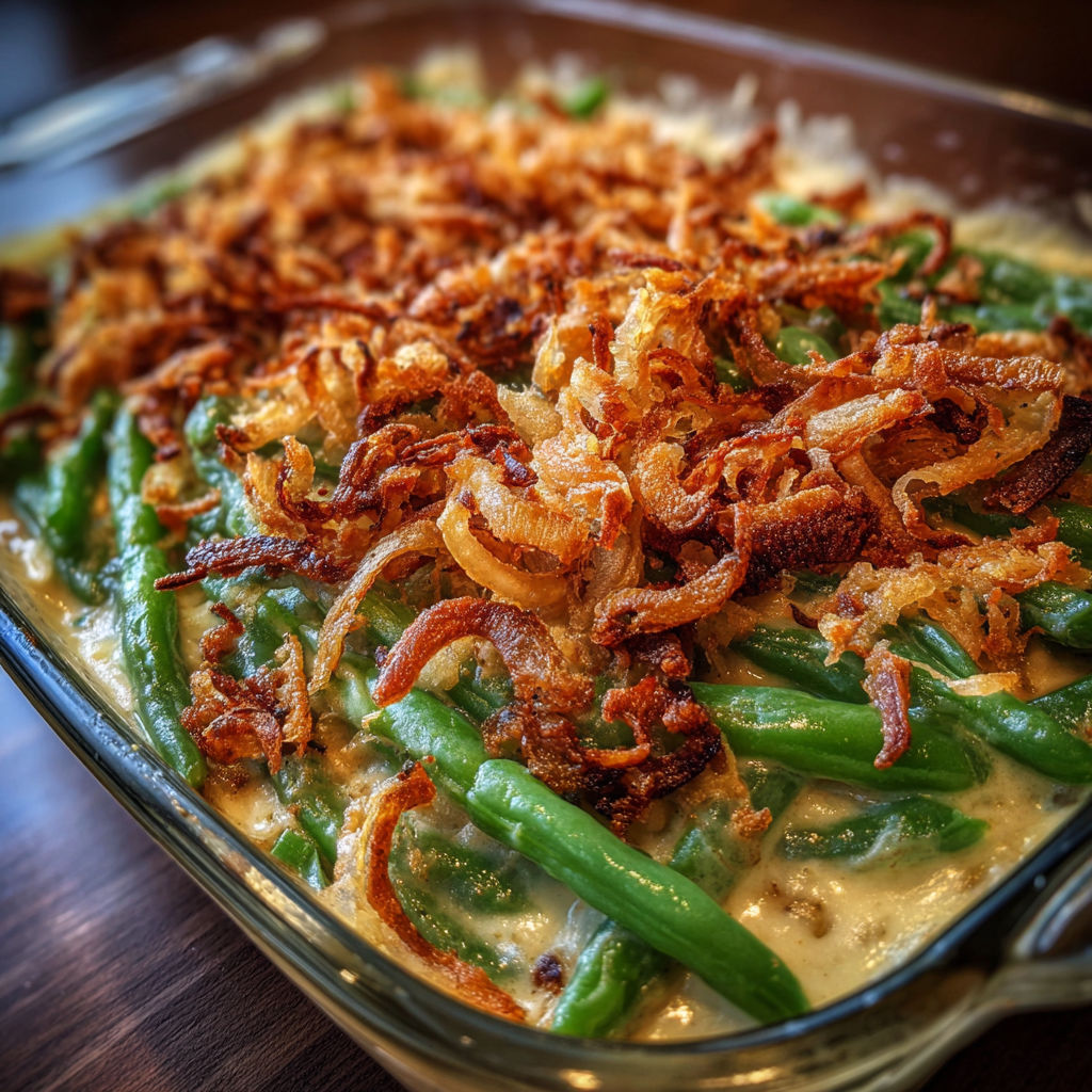 Healthy Green Bean Casserole with Crispy Onions - Buz Kitchen