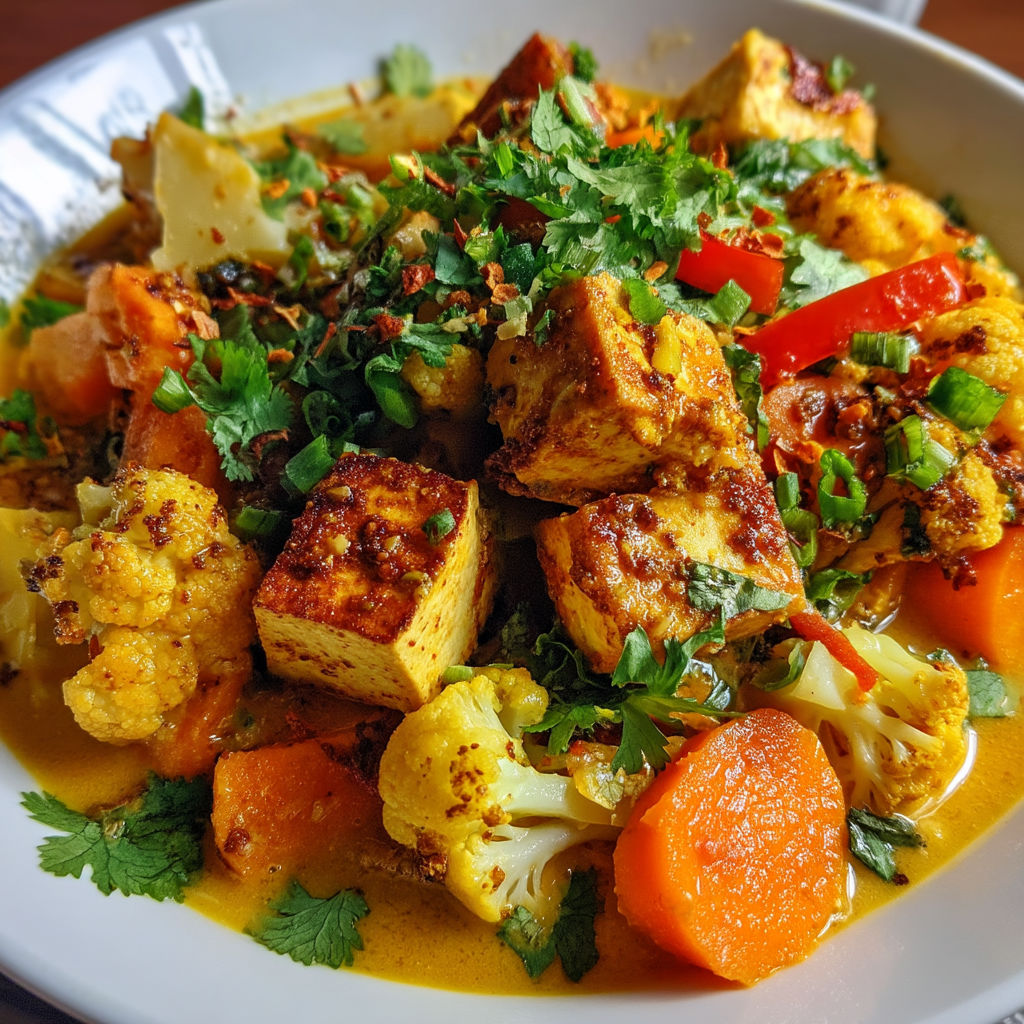 Savory Vegetarian Tofu with Coconut Curry and Vegetables - Buz Kitchen